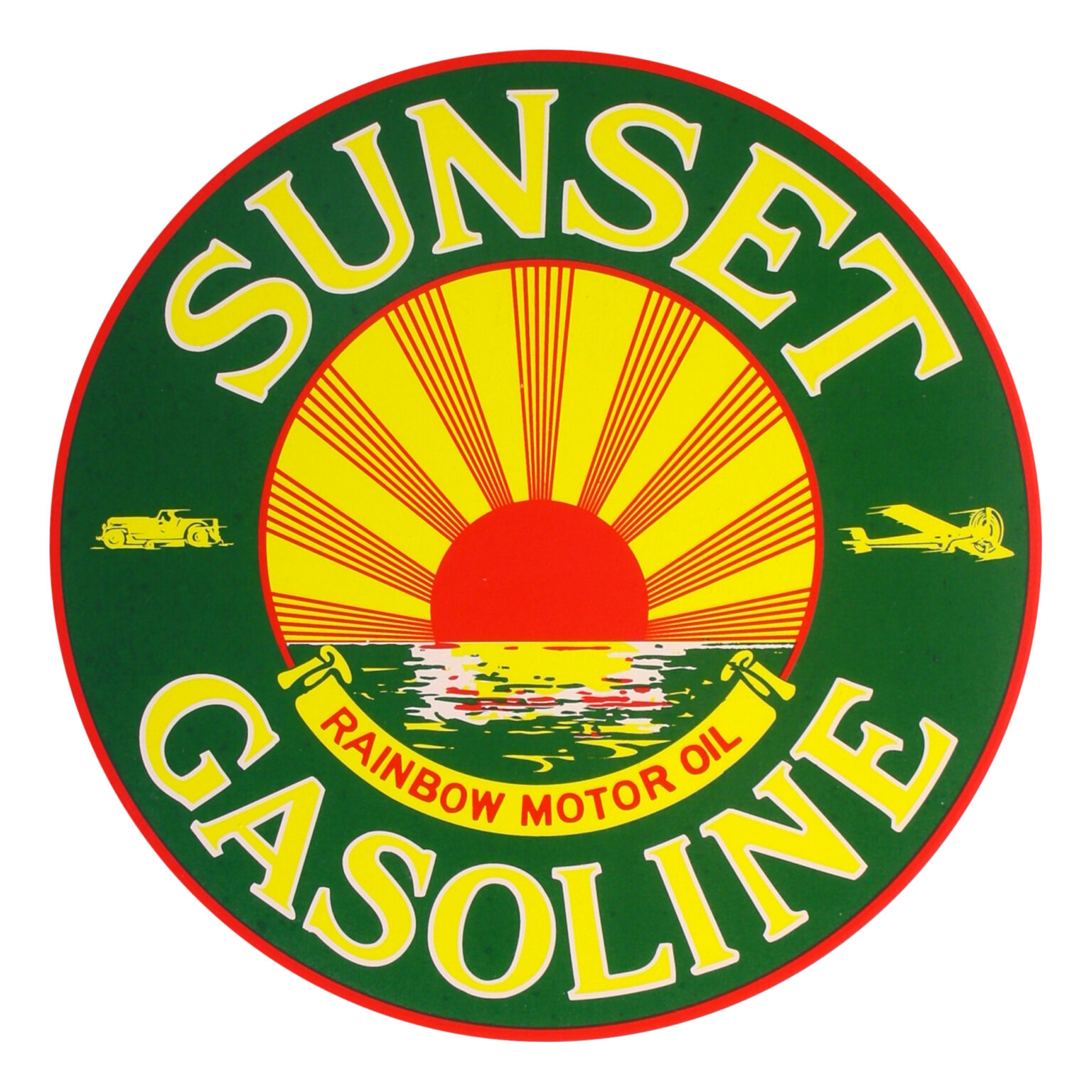 Sunset Gasoline Round Water Transfer Decal - 12" - Vic's 66