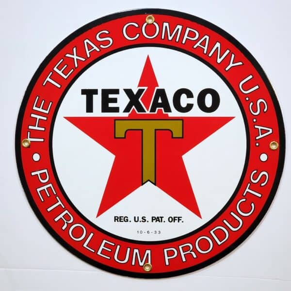 Texaco The Texas Co Products Porcelain Sign - 12" x 12" - Vic's 66