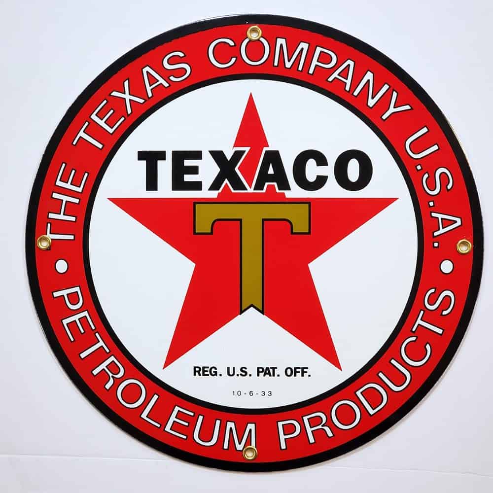 Texaco The Texas Co Products Porcelain Sign - 12" x 12" - Vic's 66