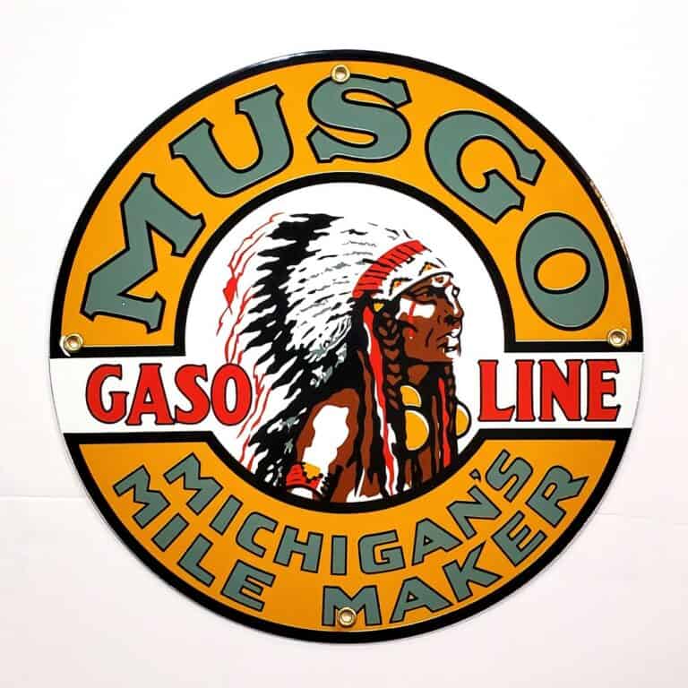 Musgo Gasoline Porcelain Sign - 12" x 12" - Vic's 66