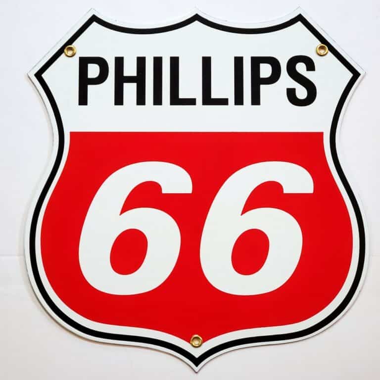 Phillips 66 Red & White Die Cut Porcelain Sign - 12" x 12" - Vic's 66